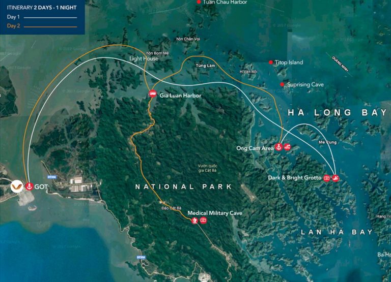 Lan Ha Bay Travel Map: Map of Lan Ha Bay for cruises & tours