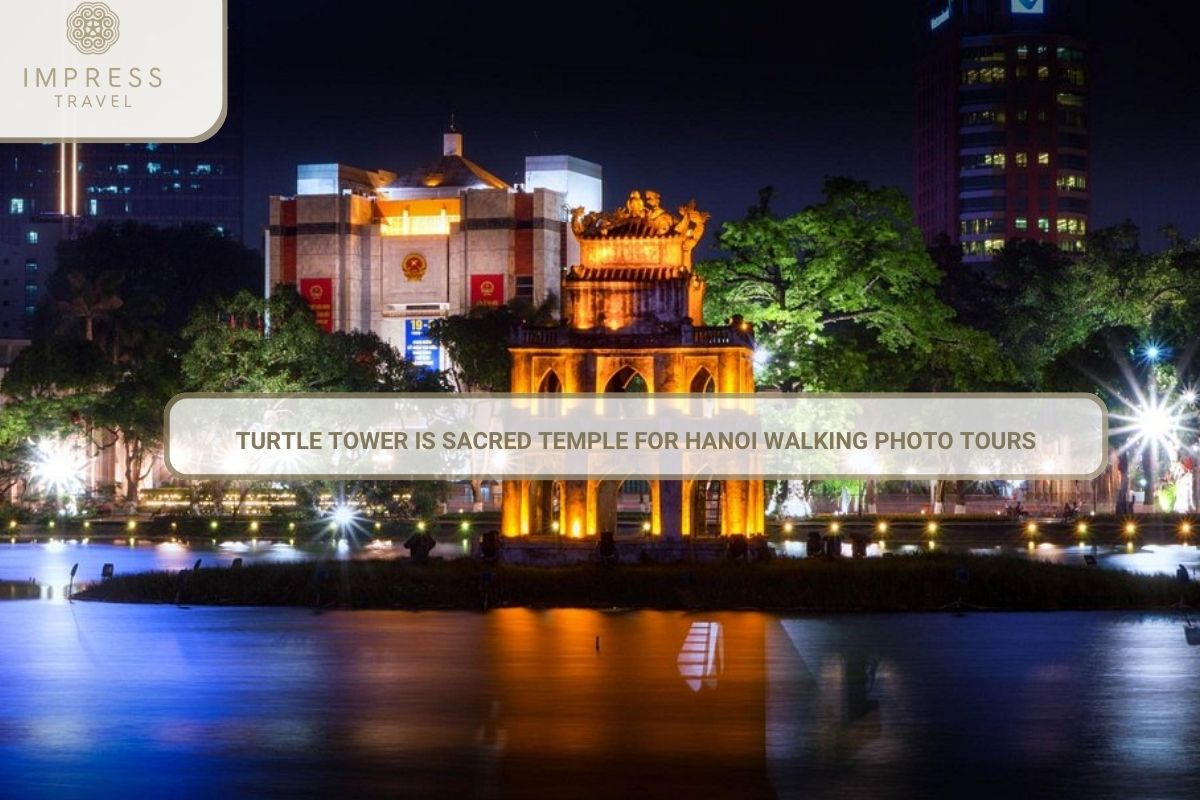 Walking Hanoi Tours take photo of Turtle Tower (Sacred)